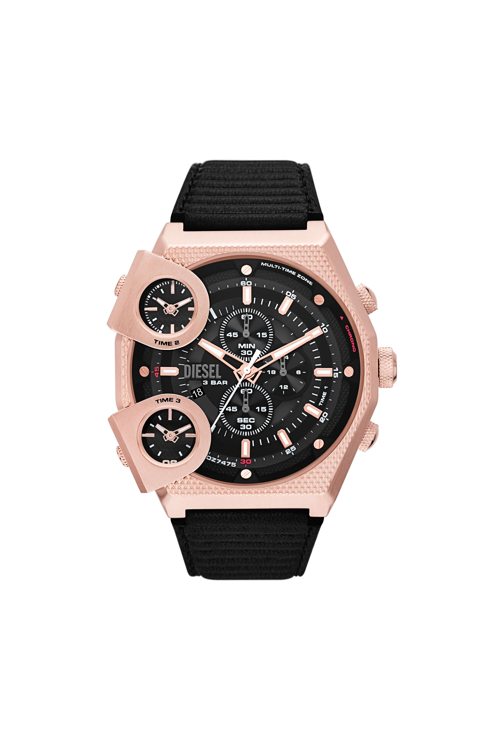 Men's Sideshow Black Leather Watch | Black | Diesel